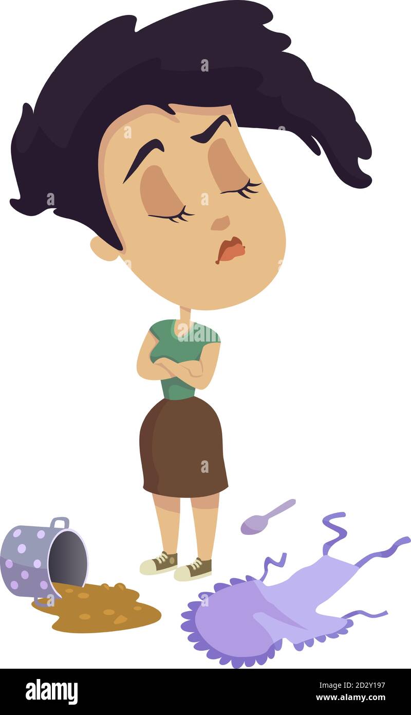 Woman refuse doing housework flat cartoon vector illustration. Taurus ...