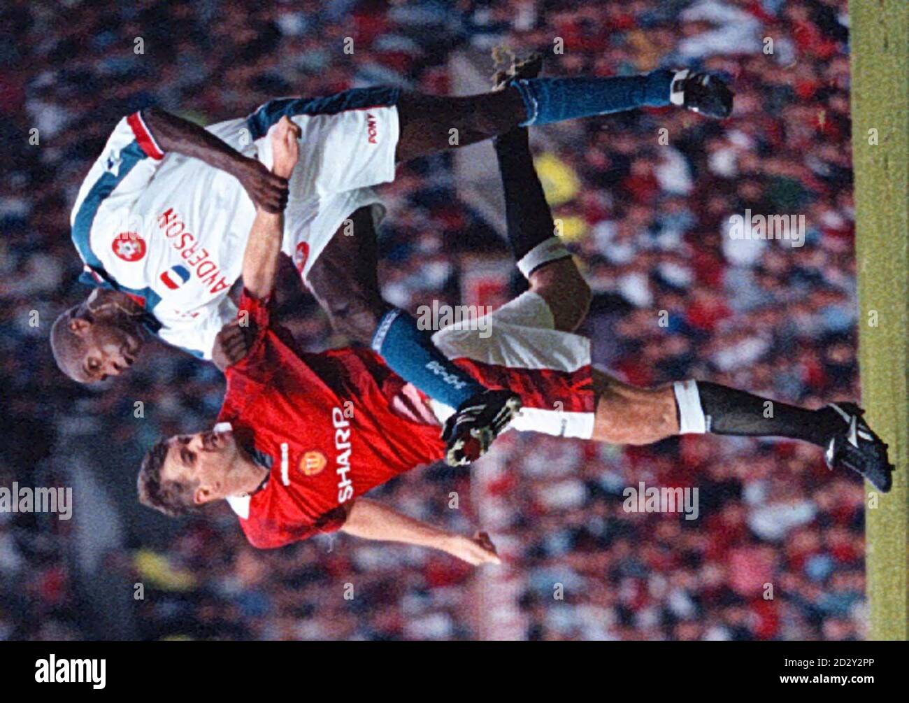Southampton's Ken Monkou (right) tackles Man Utds' Roy Keane, at Old ...