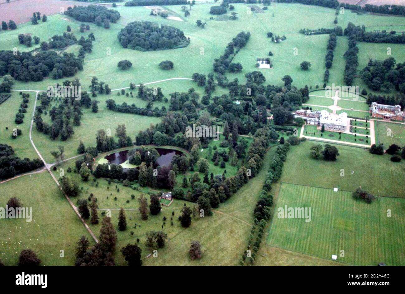 An aerial view of the grounds of Althorp House where Diana, Princess of ...