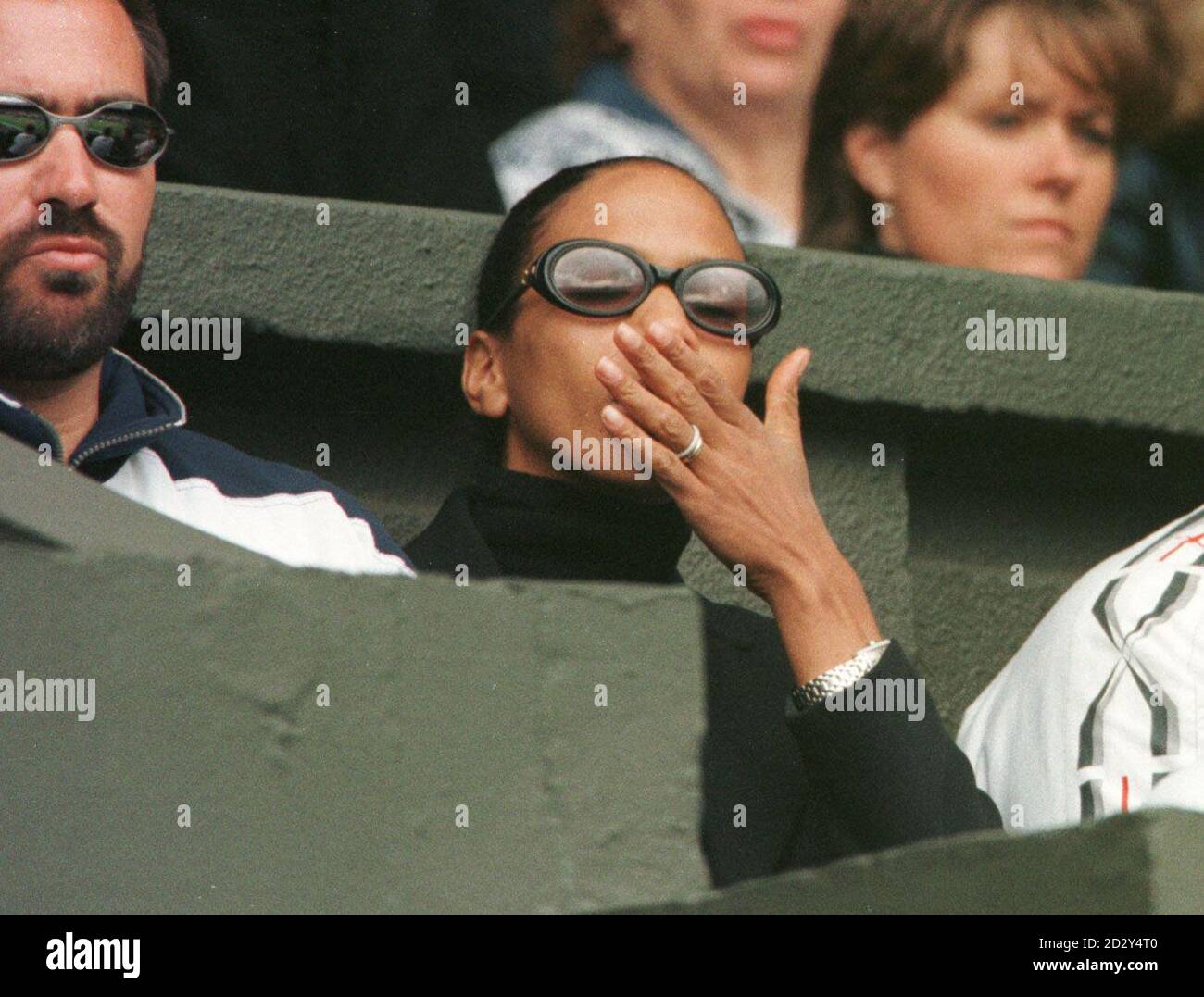 Barbara Becker, wife of Boris, watches her husband on the Centre Court ...