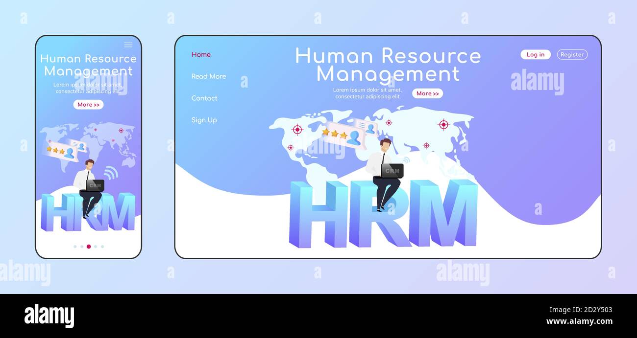Human resource management adaptive landing page flat color vector ...
