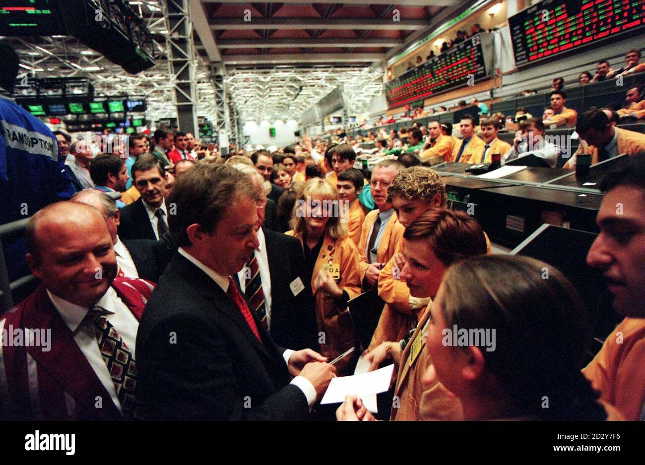 Prime Minister, Tony Blair with traders in the pit at the LIFFE (London ...