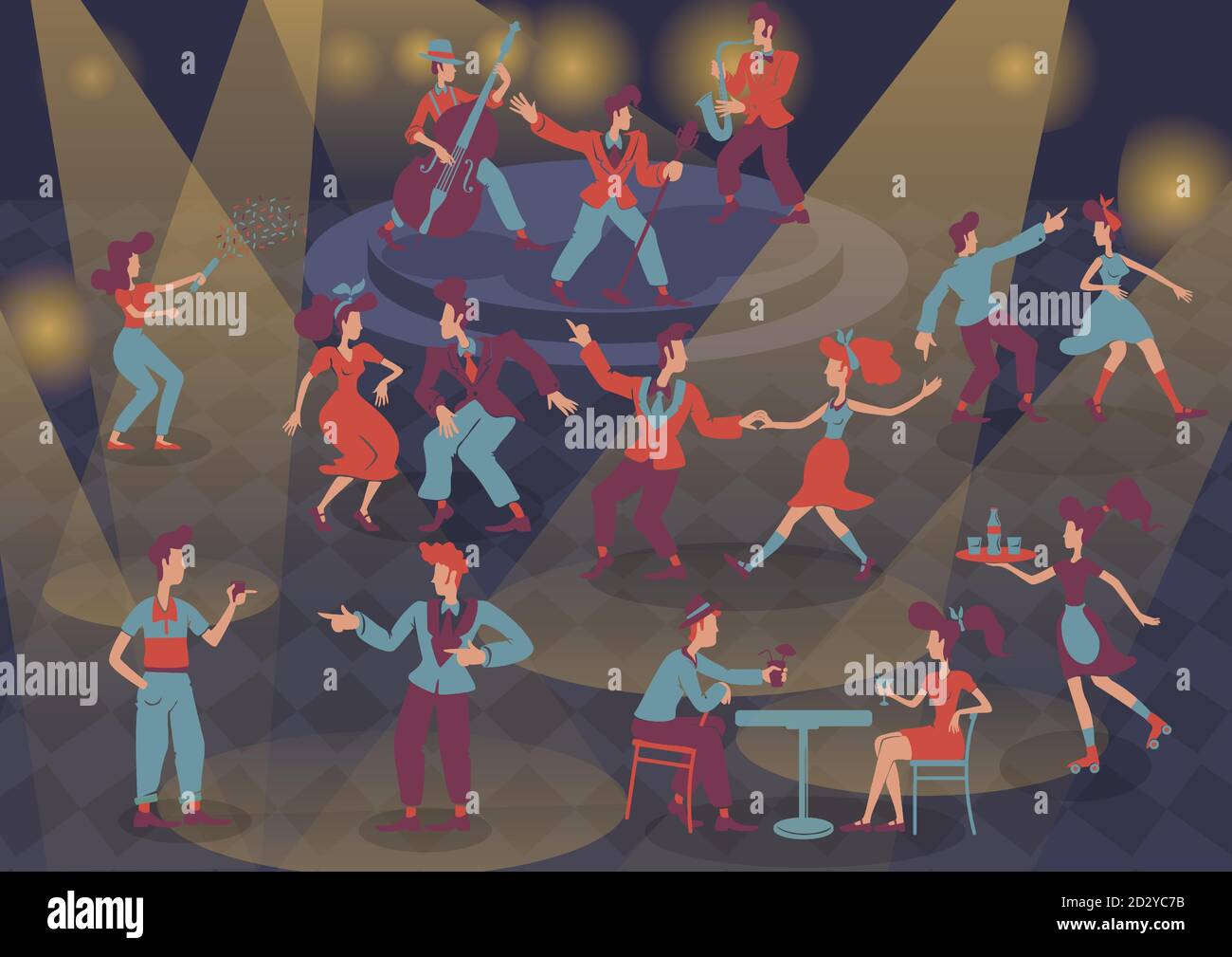 Retro people flat color vector faceless characters set. Jazz musicians ...