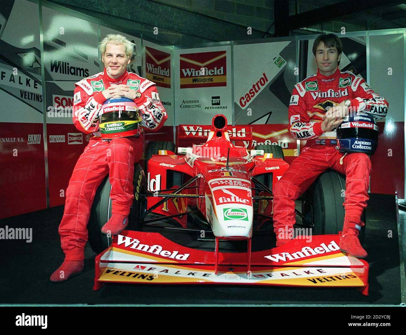 Williams Formula One team drivers, Jaques Villeneuve (left) and Heinz ...