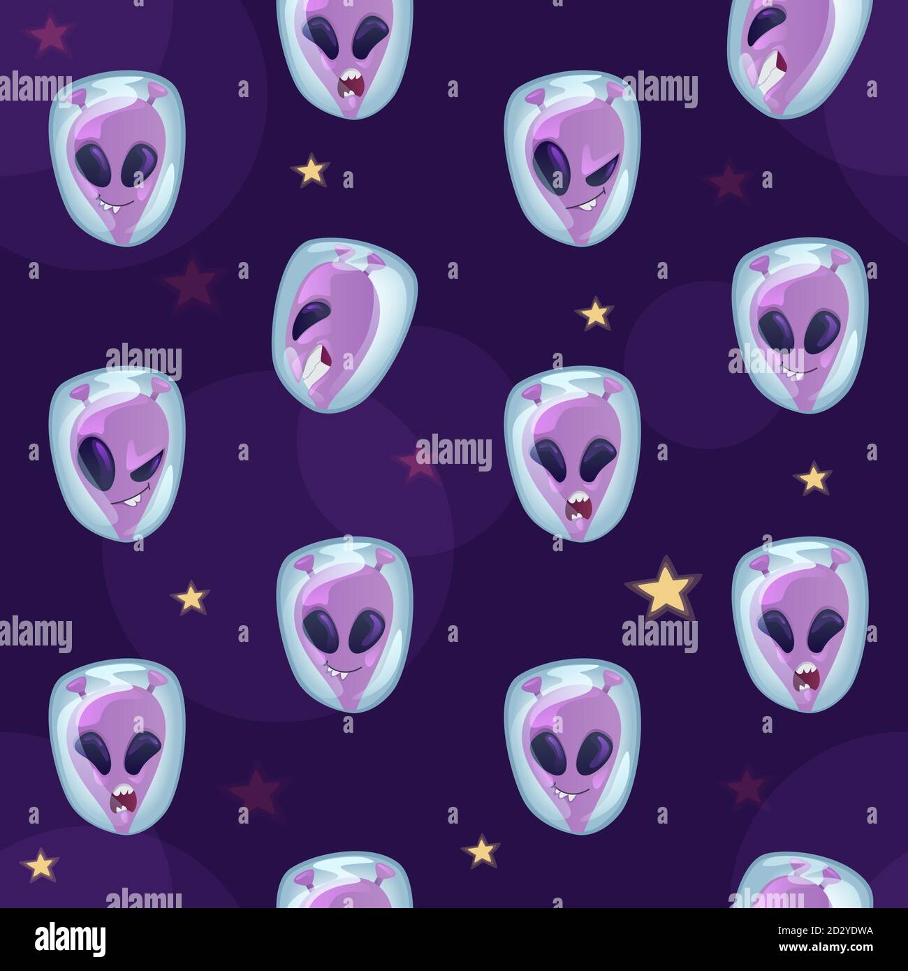 Martian facial expression flat vector seamless pattern. Outer space ...