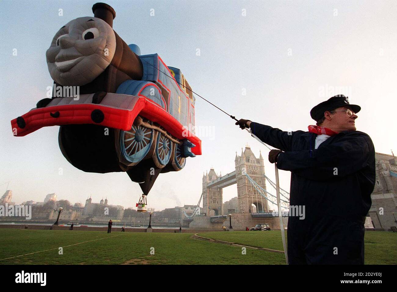 Greg Miller guards the Thomas the Tank Engine hot air balloon at Tower ...
