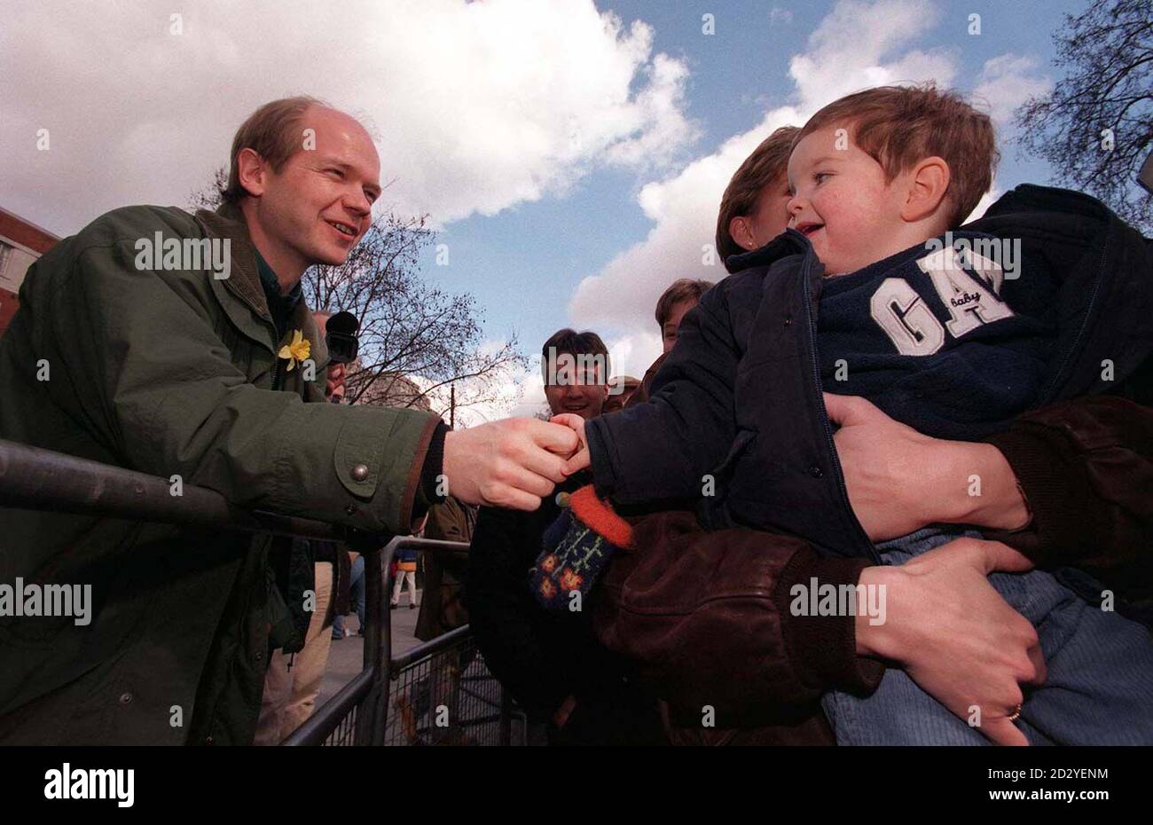 Conservative party leader greets a young supporter on the Countryside ...