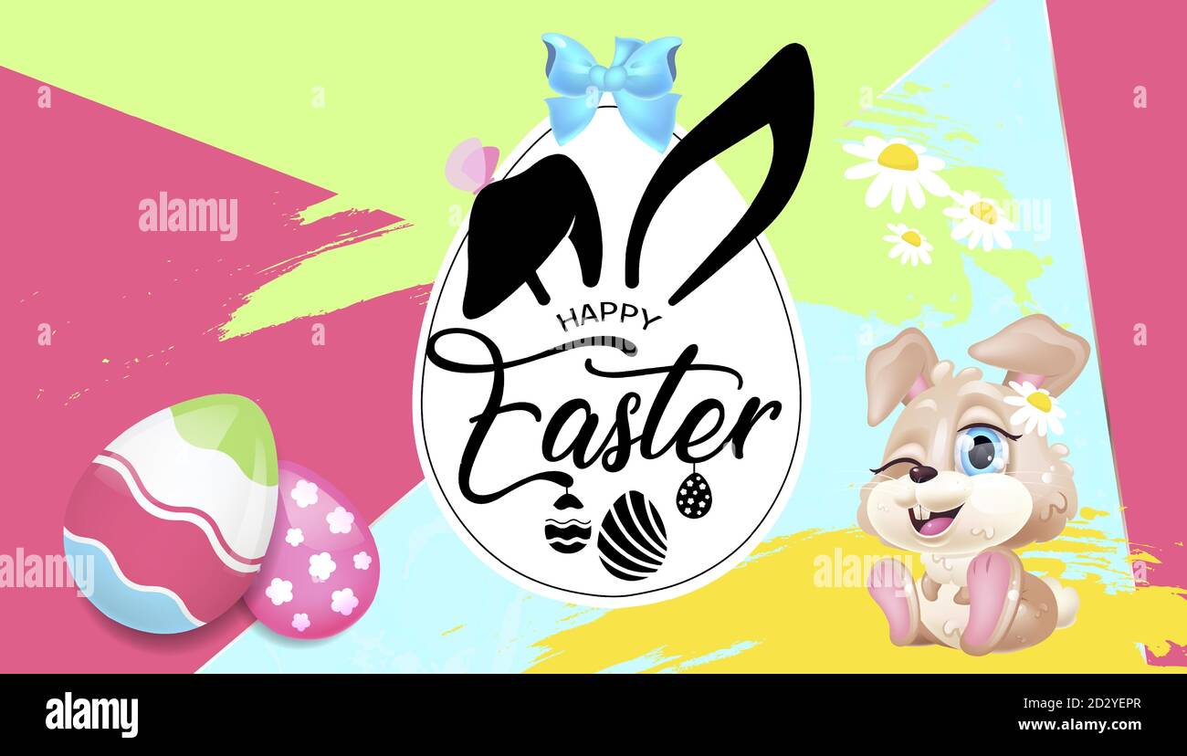 Happy Easter greeting card flat vector template. Pascha banner design ...