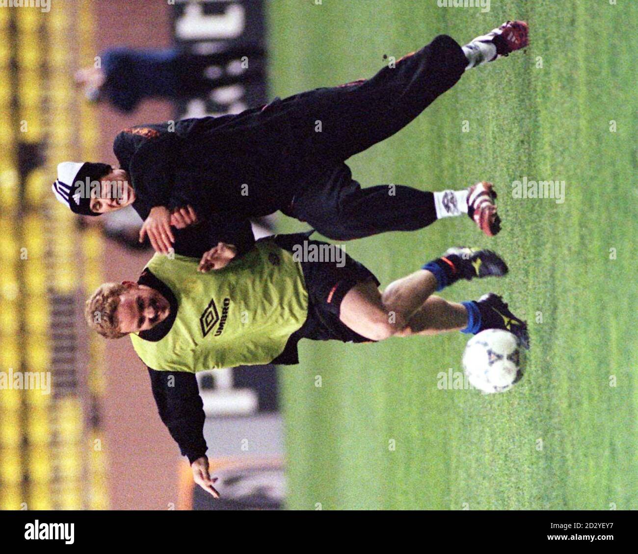 High spirits from David May (left) and David Beckham of Manchester ...