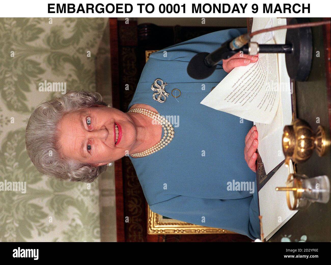EMBARGOED TO 0001 Monday 9 March. The Queen giving her radio ...