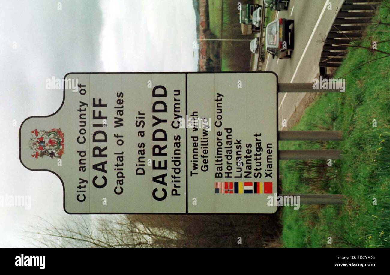 A road sign on an approach road to Cardiff which will house the Welsh ...