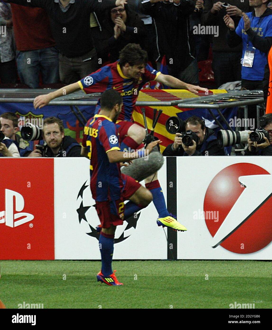 Barcelona's Lionel Messi celebrates scoring his side's second goal ...