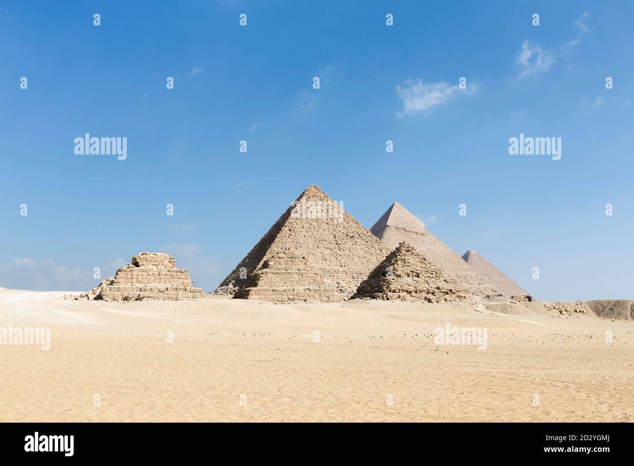 The three main pyramids with the three queen's pyramids, Giza, Egypt ...