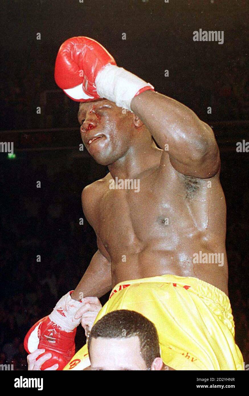 British boxer Chris Eubank is paraded through the ring after Saturday ...
