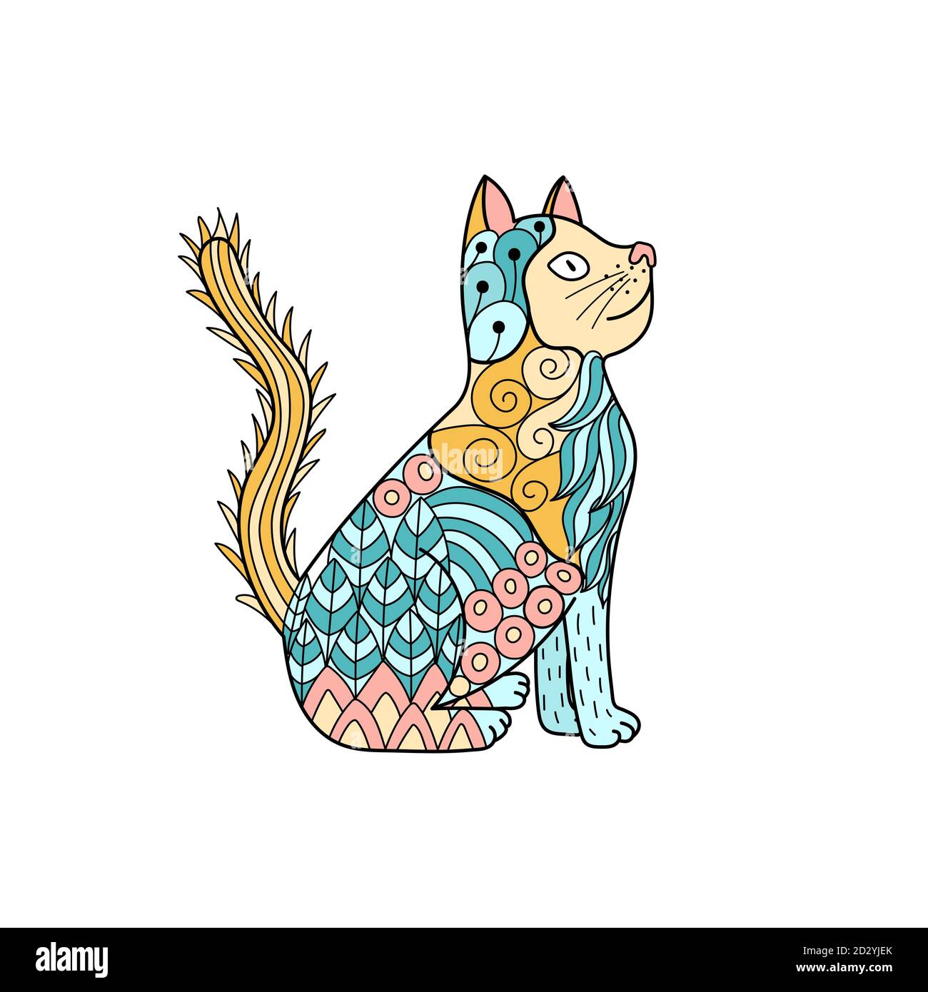 Doodle ornamental cat. Oriental feline character. Cute zentangle cat ...