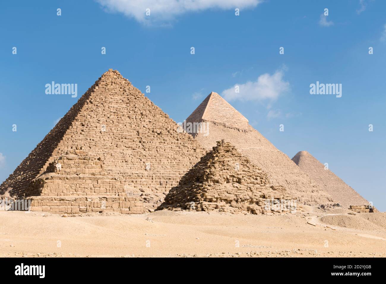 The three main pyramids with two of the three queen's pyramids, Giza ...
