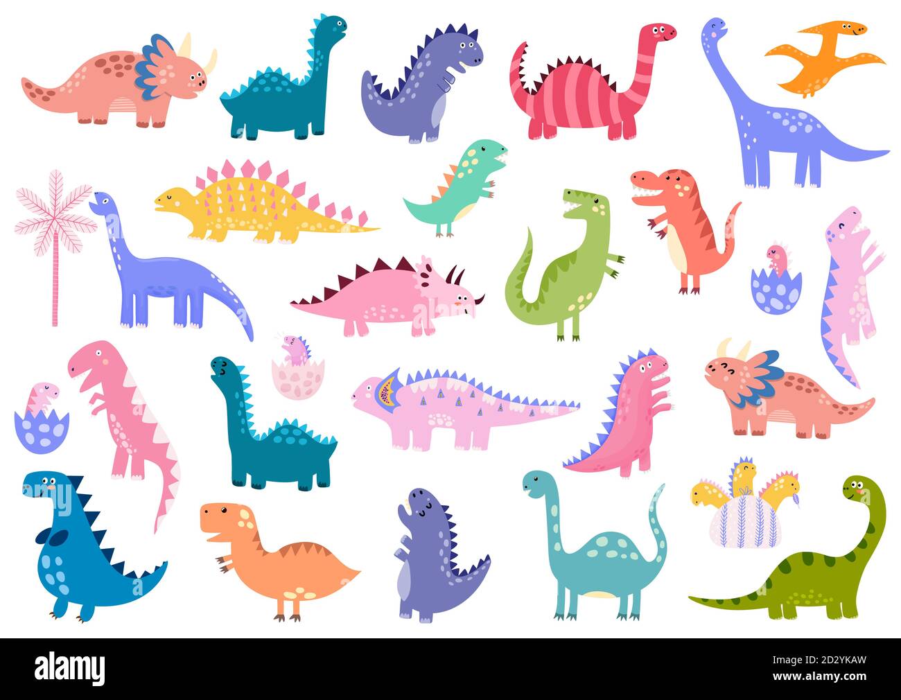 Cute dinosaurs big bundle. Dino set. Collection with Tyrannosaurus rex ...