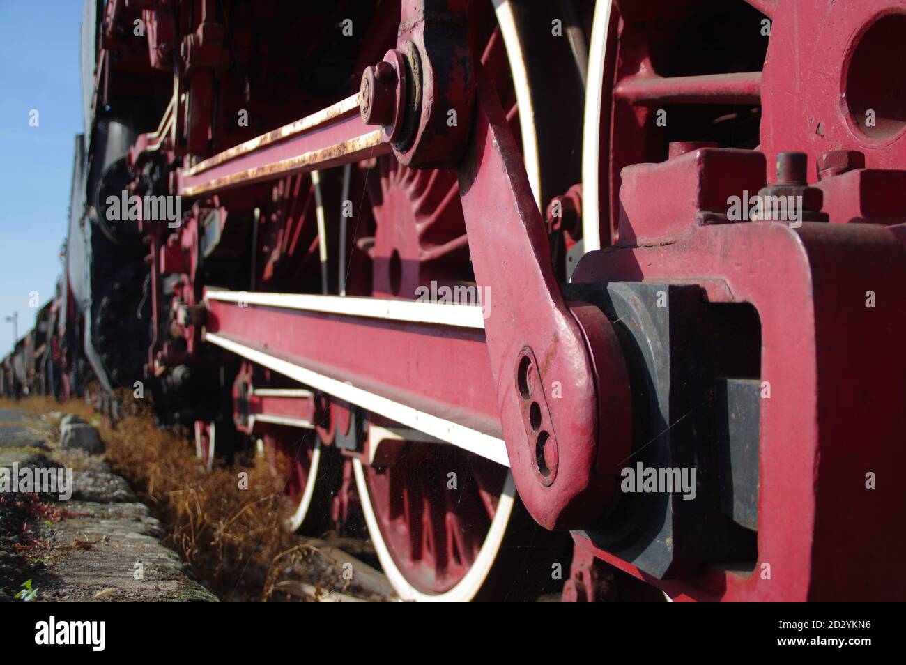Red vintage train wheels. Retro locomotive part Stock Photo - Alamy