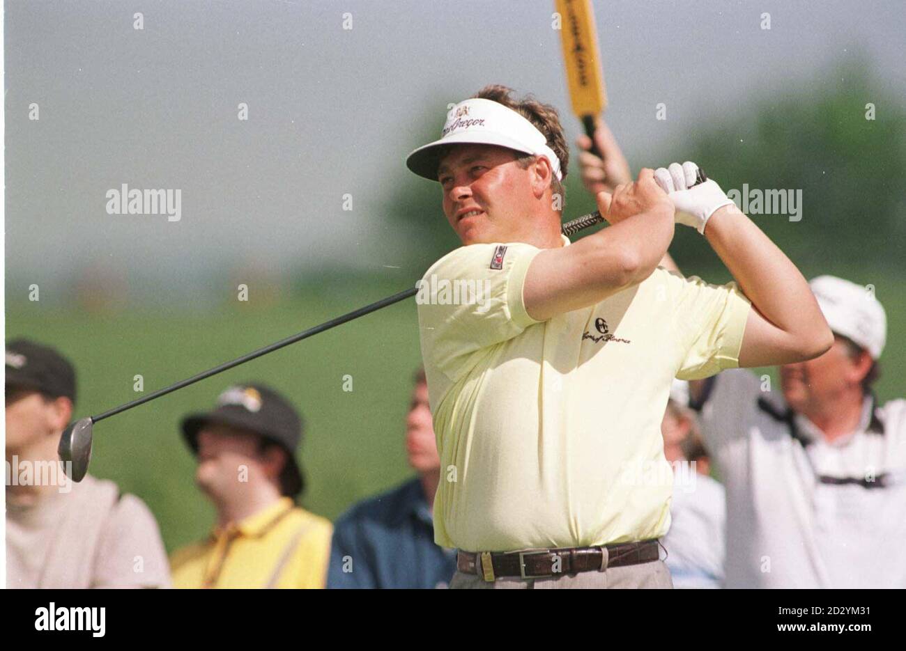 Darren Clarke drives of the 4th tee on the final day at the Benson and ...