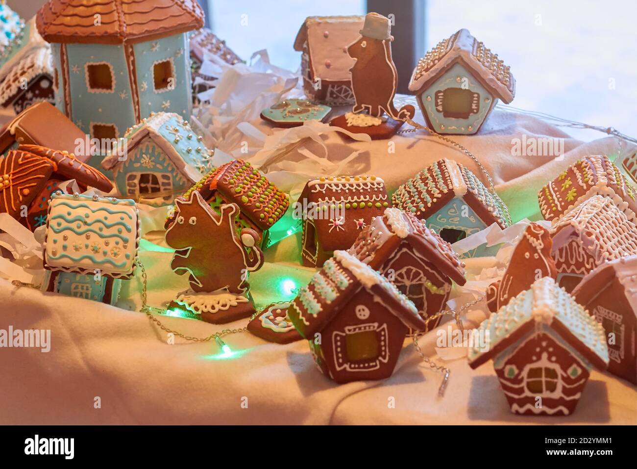 Gingerbread houses and animal figures from dough, pastries and cookies ...