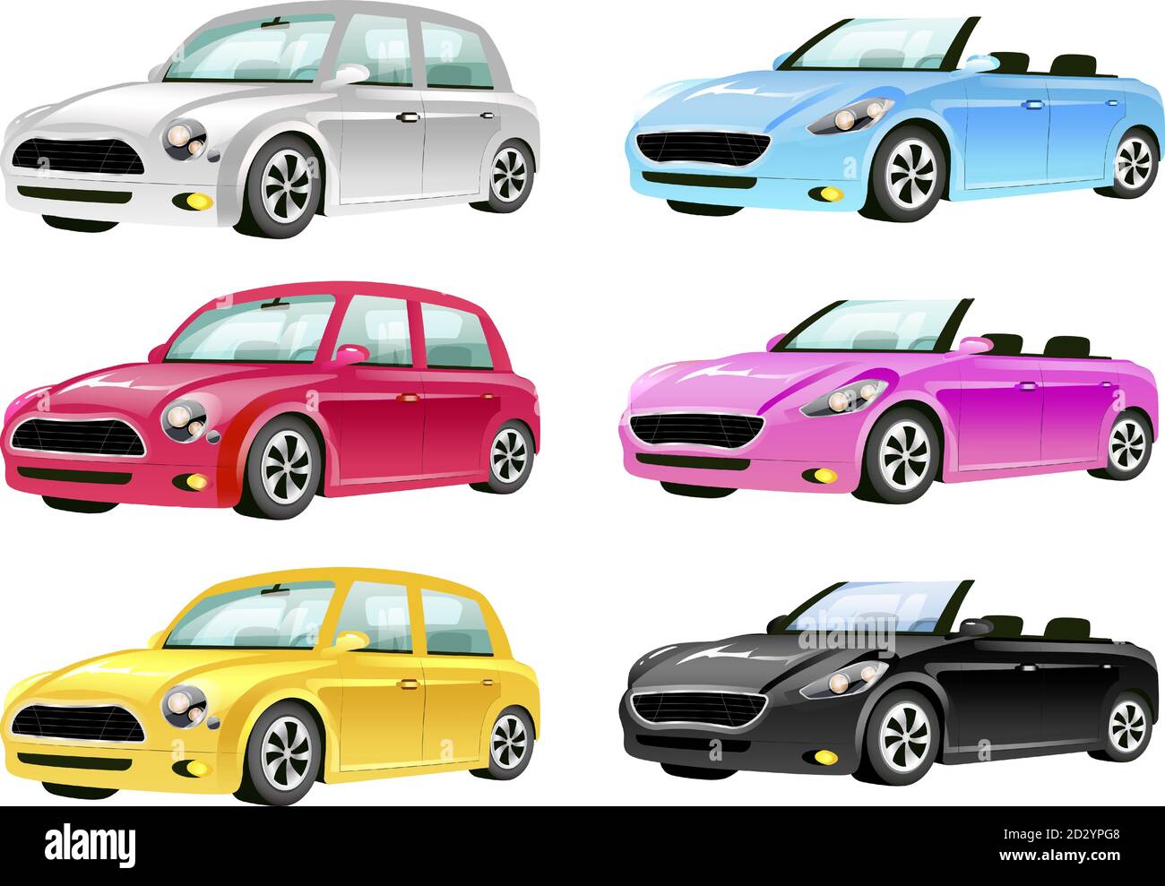 Cars flat color vector objects set. Automobiles 2D isolated cartoon ...