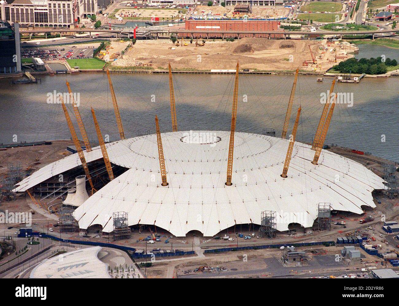 An aerial view of the Millennium Dome in Greenwich after the "topping ...