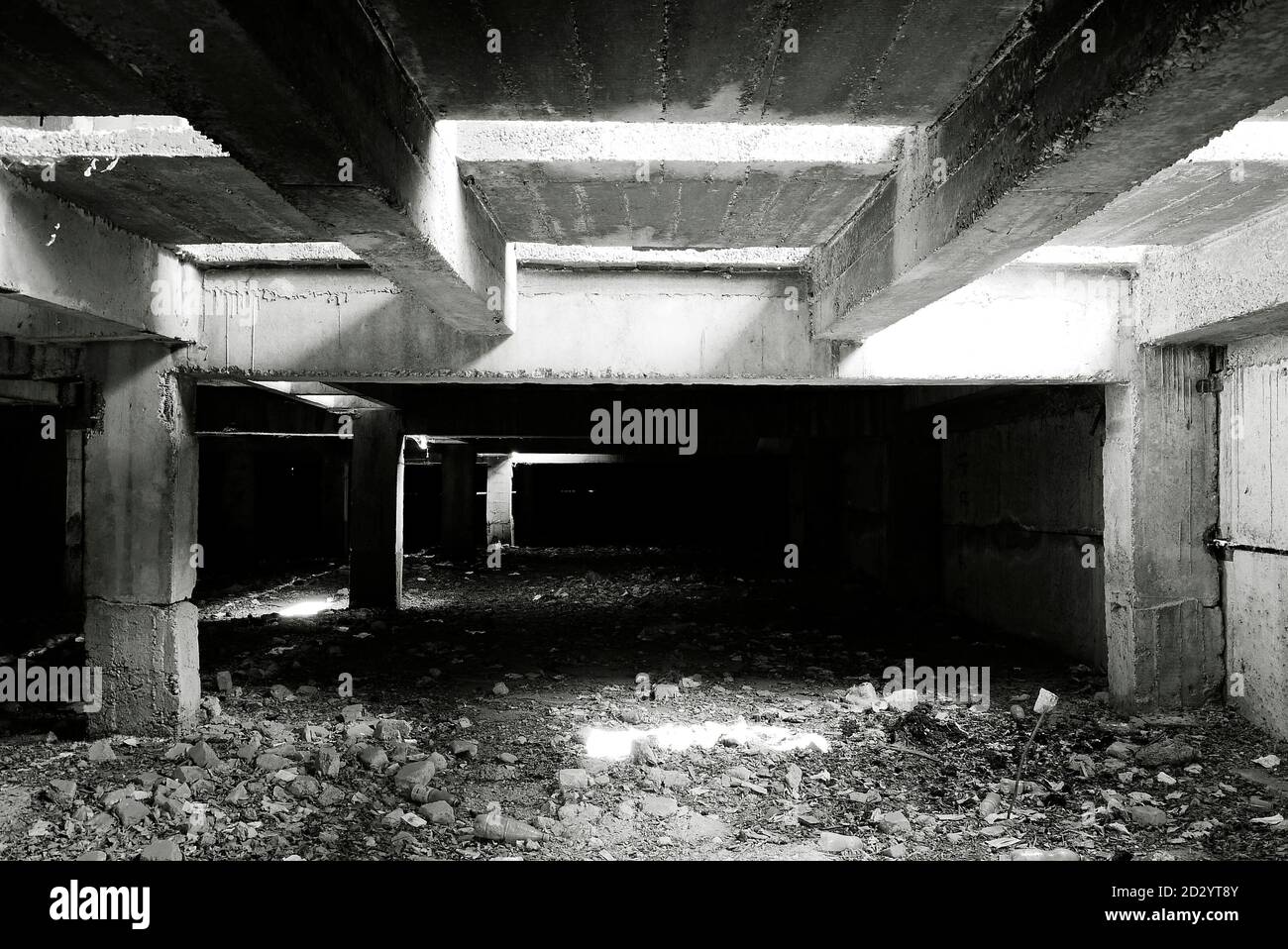 Unfinished and abandoned concrete and brick building. Unfinished ...