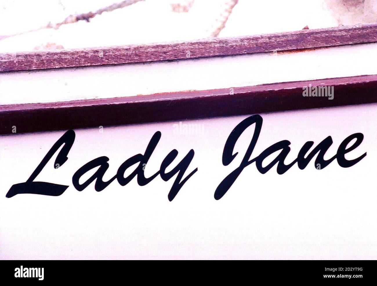 The name 'Lady Jane' inscribed on the side of the yacht currently at ...