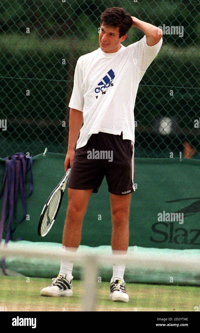 Tim Henman out on the practice courts comtemplating this afternoon's ...