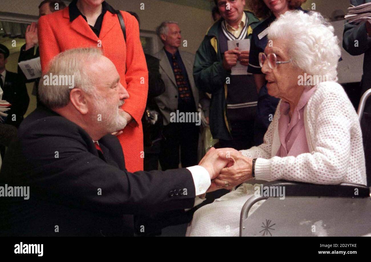 Health Secretary Frank Dobson greets 91-year-old patient Olive Cook ...