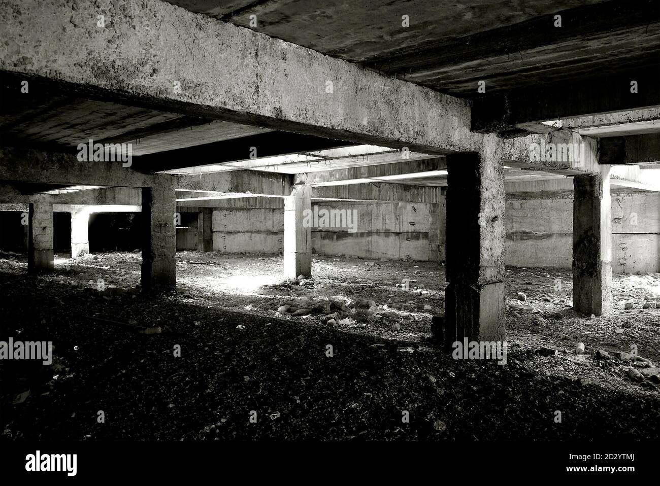 Unfinished and abandoned concrete and brick building. Unfinished ...