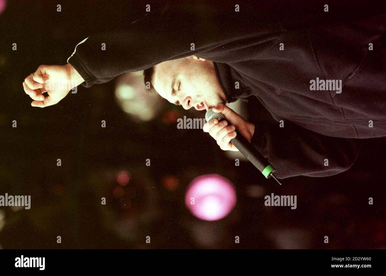 Pop star Robbie Williams on the main stage at the T in the park ...