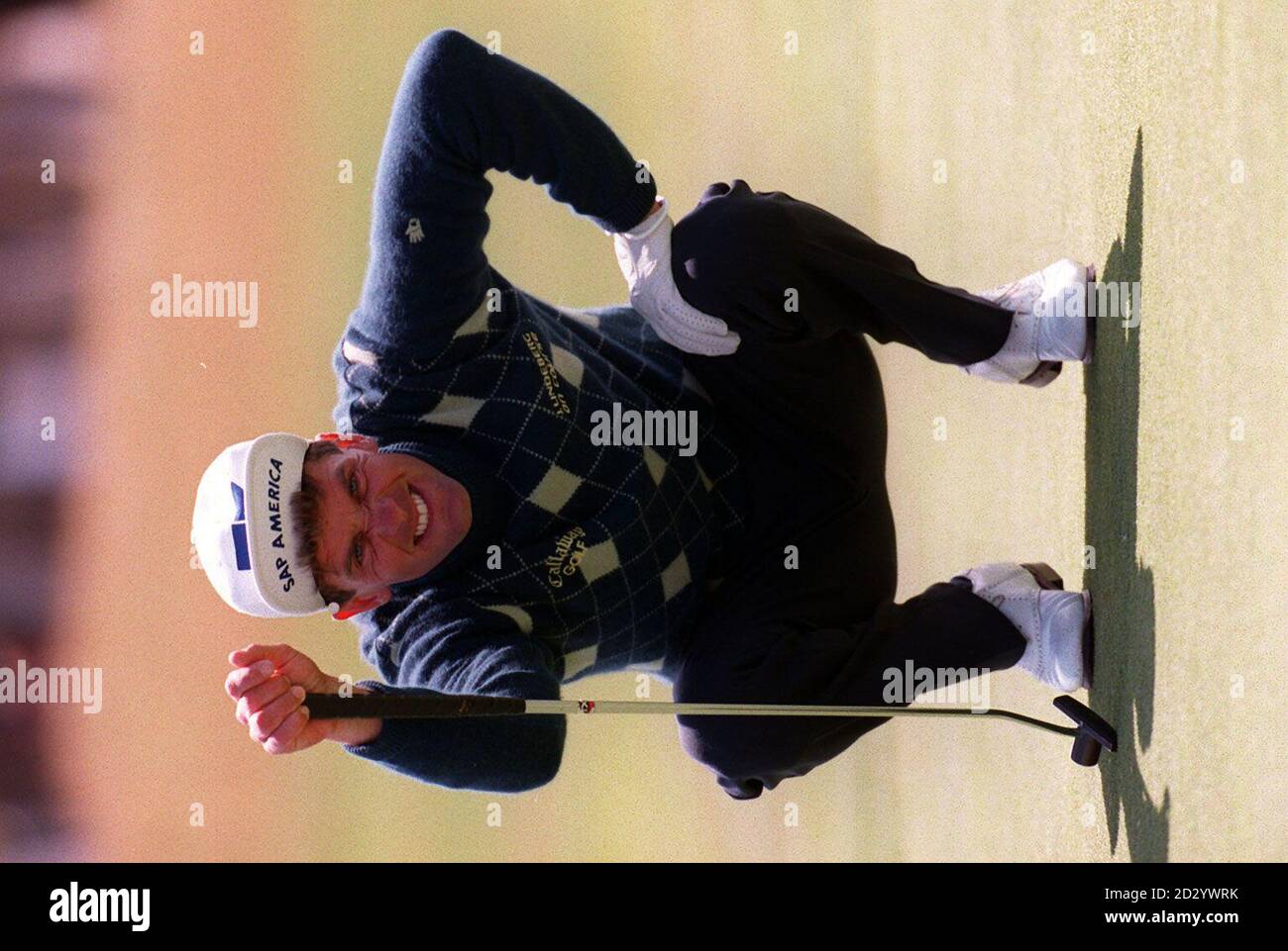 Jesper Parnevik lines up his putt during his third round of the Open ...
