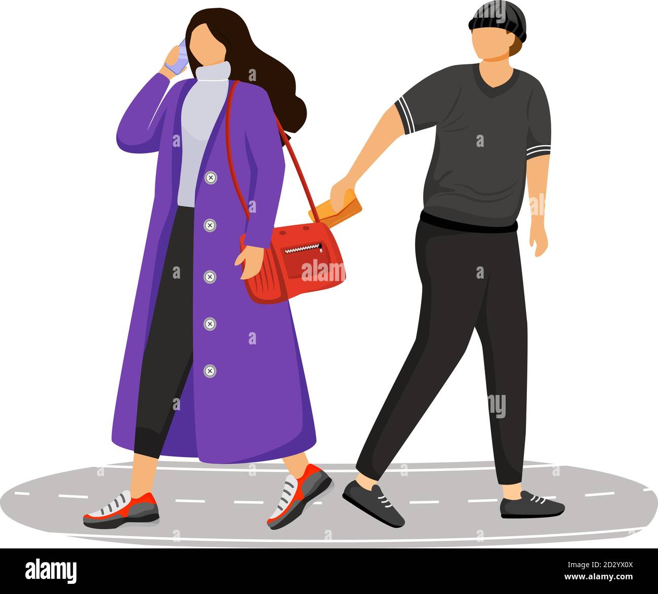 Pickpocketing flat color vector faceless character. Street burglar ...