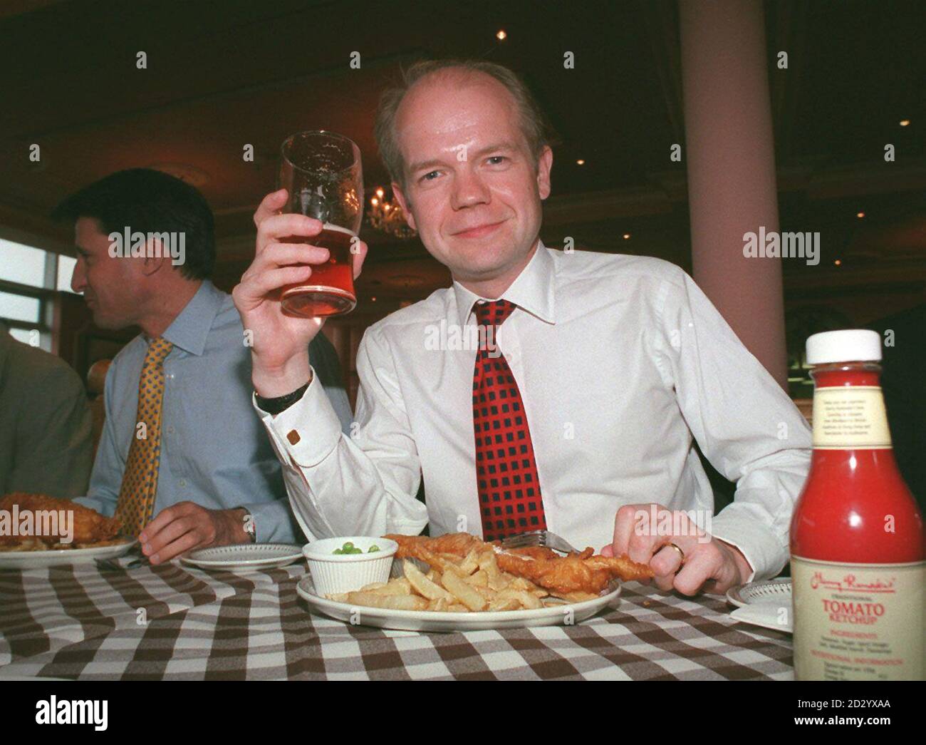Conservative party leader William Hague enjoying his fish & chips lunch ...