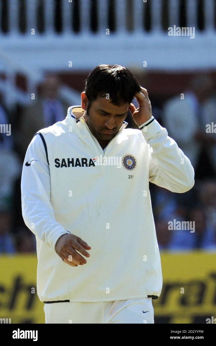 India's captain MS Dhoni reacts during day four of the First npower ...