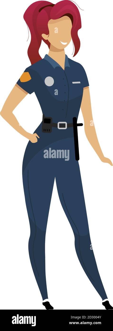 Female police officer flat color vector faceless character. Smiling ...