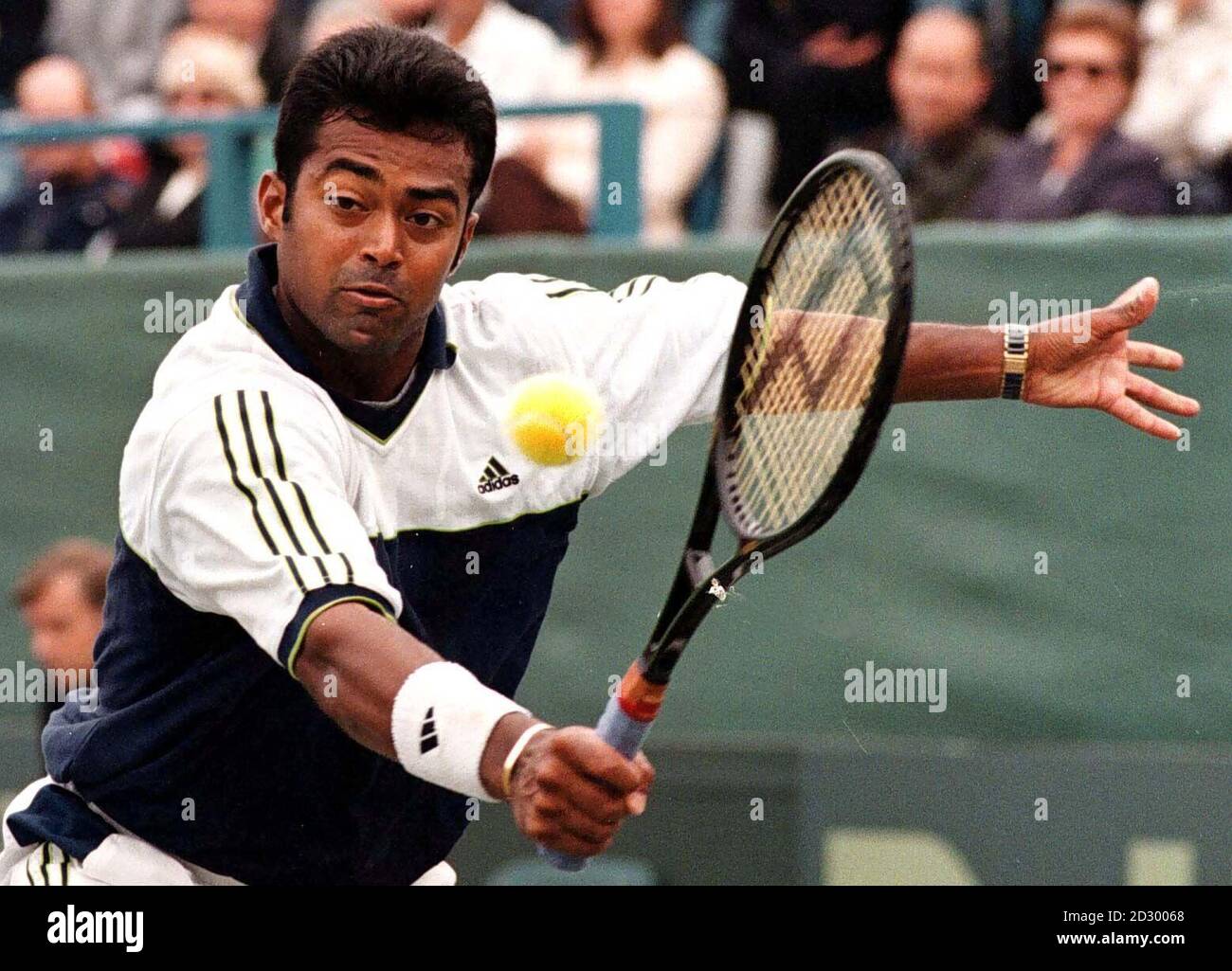 Leander Paes in action against Greg Rusedski during the Davis Cup match ...