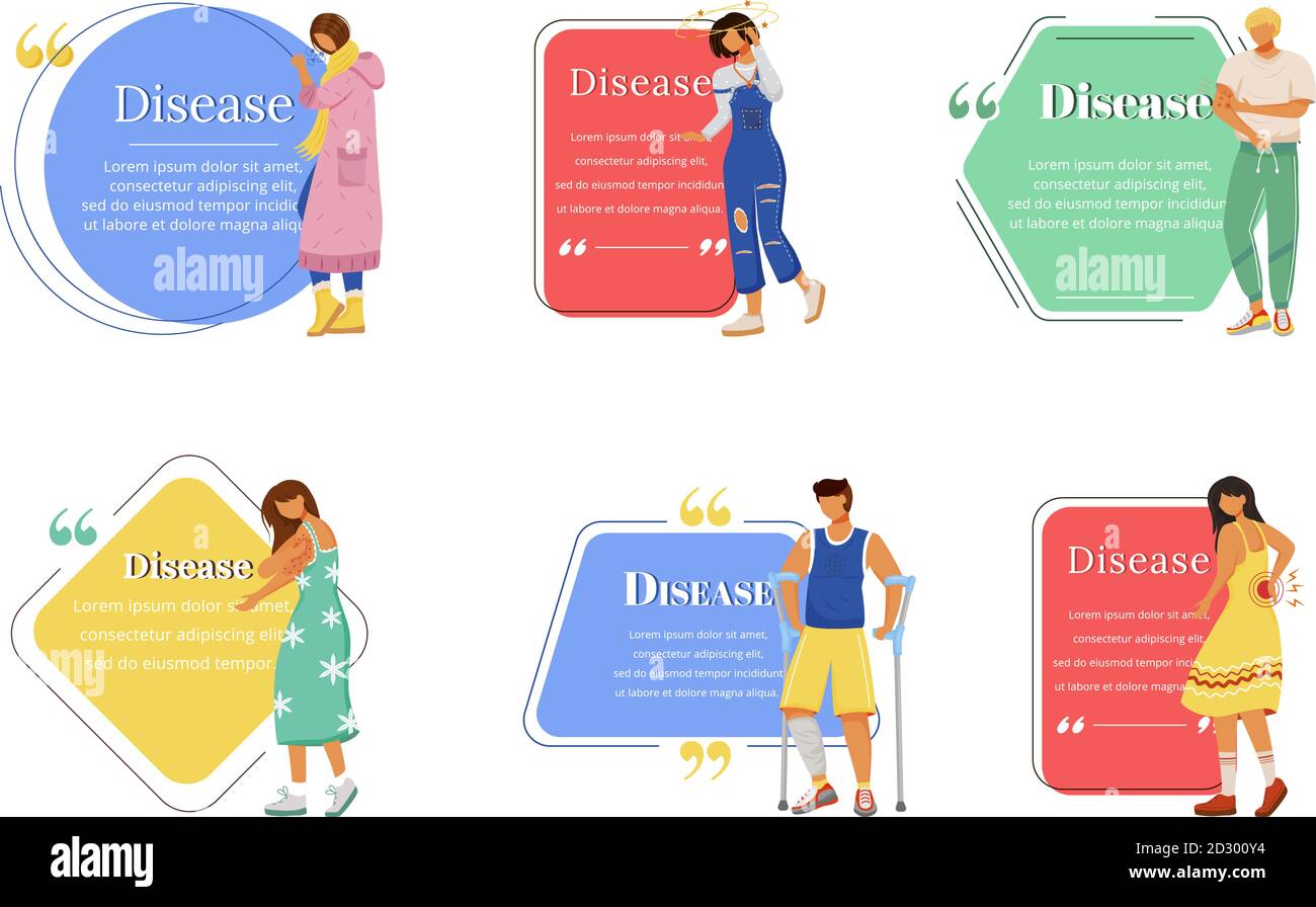 Disease flat color vector character quote set. Sickness symptoms ...