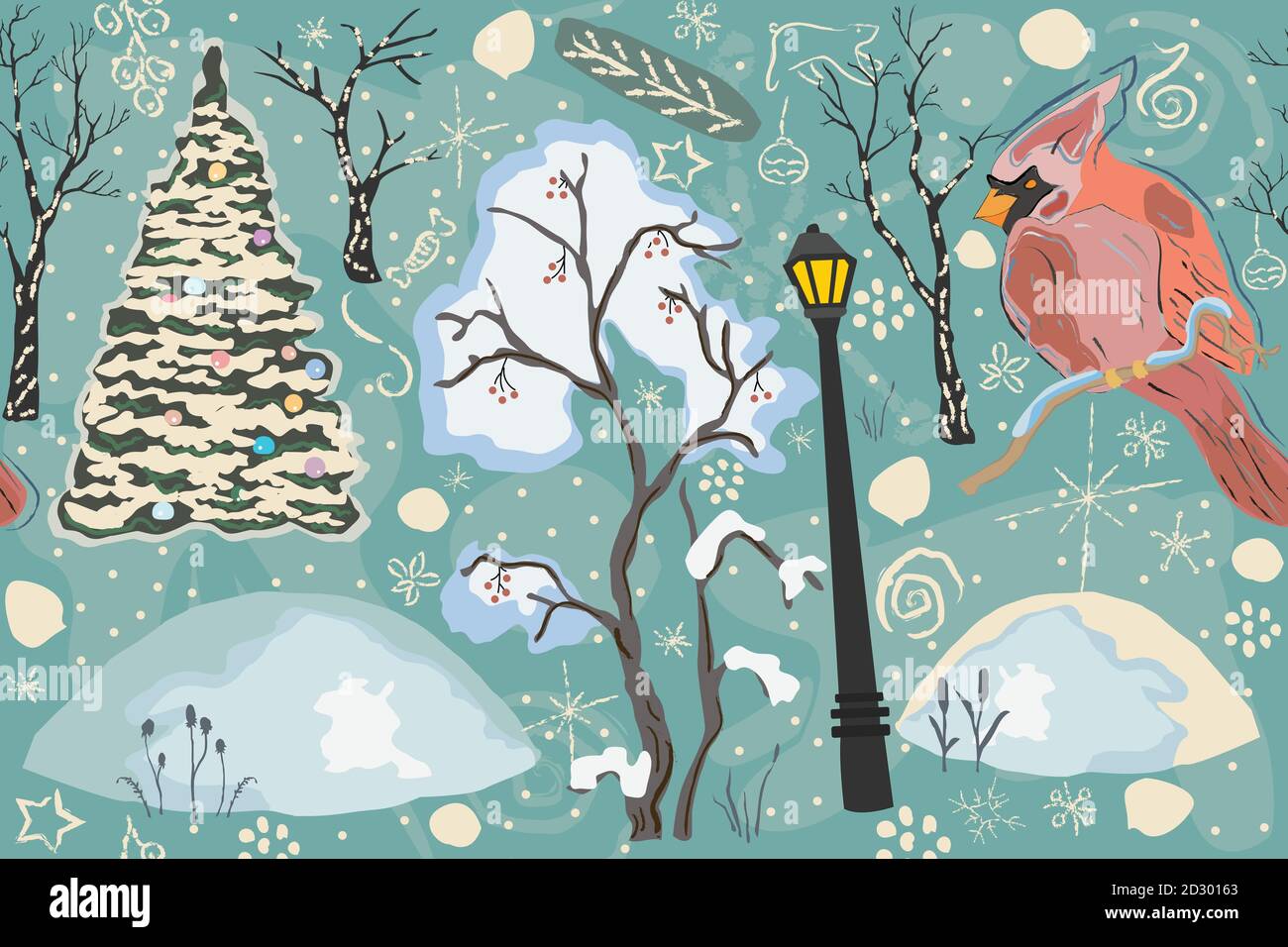 Cute Cardinal in Woodland/Forest. Merry Christmas/Winter Collection ...