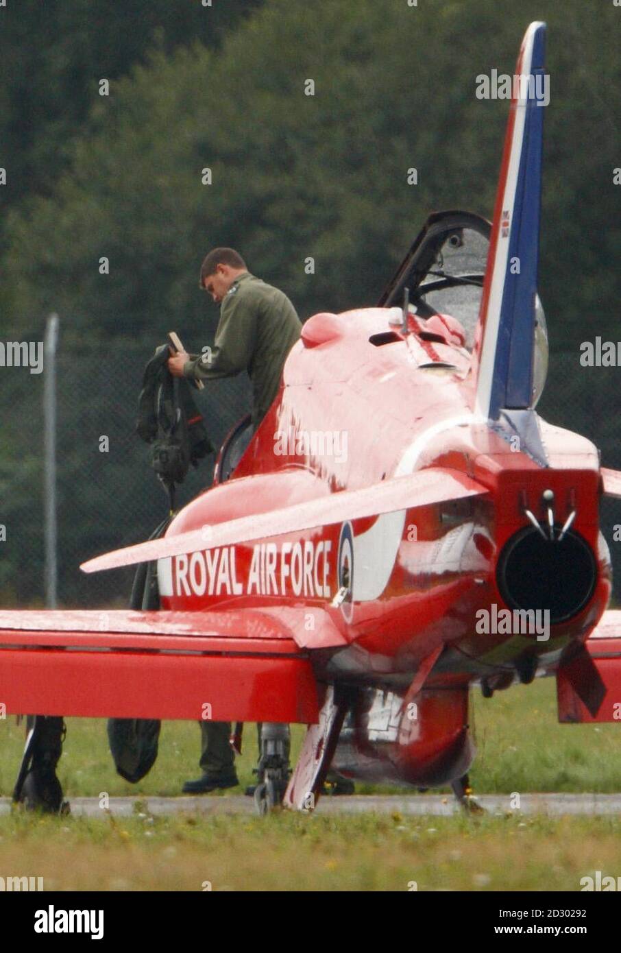 A Red Arrows Hawk jet on the ground at Bournemouth Airport Stock Photo ...