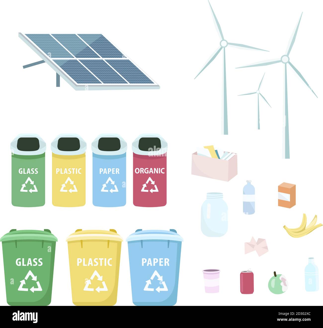 Eco friendly, sustainable lifestyle items flat color vector objects set ...