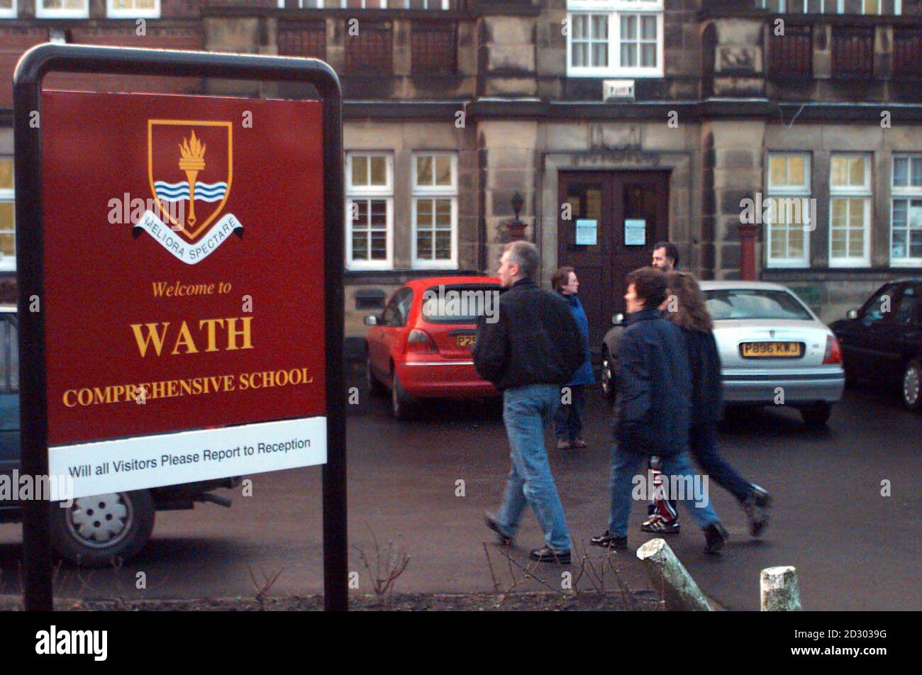 Parents and pupils arrive at Wath Comprehensive near Rotherham ...
