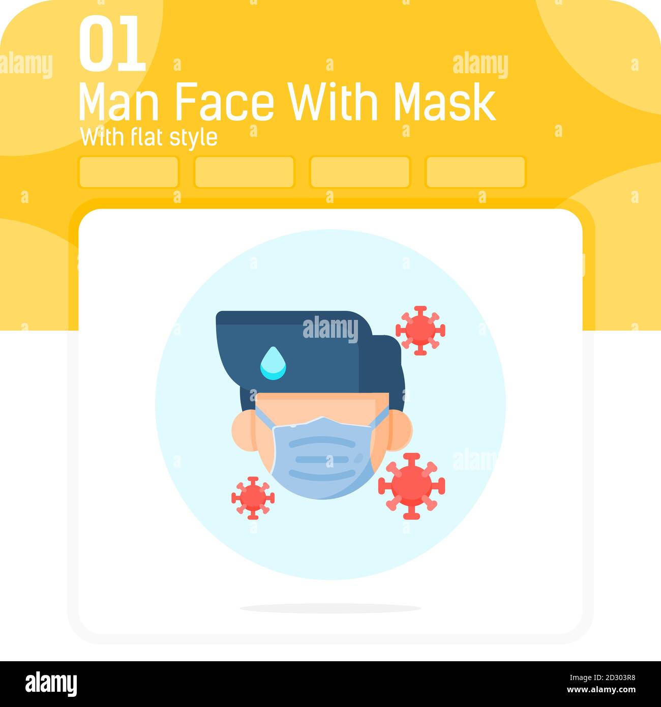 Man face with flu mask premiun icon with flat style isolated on white ...