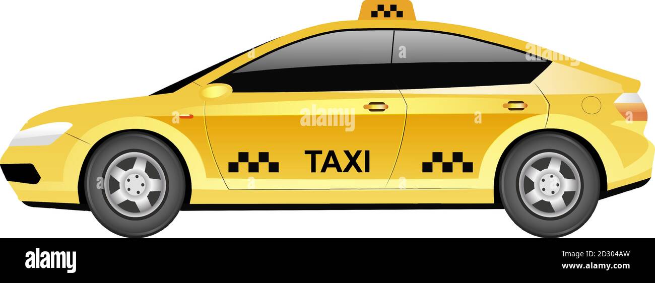 Taxi car cartoon vector illustration. Traditional yellow cab flat color ...