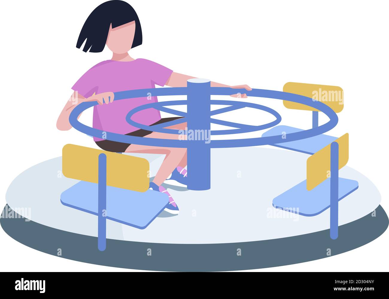Girl spinning on carousel flat color vector faceless character. Child ...