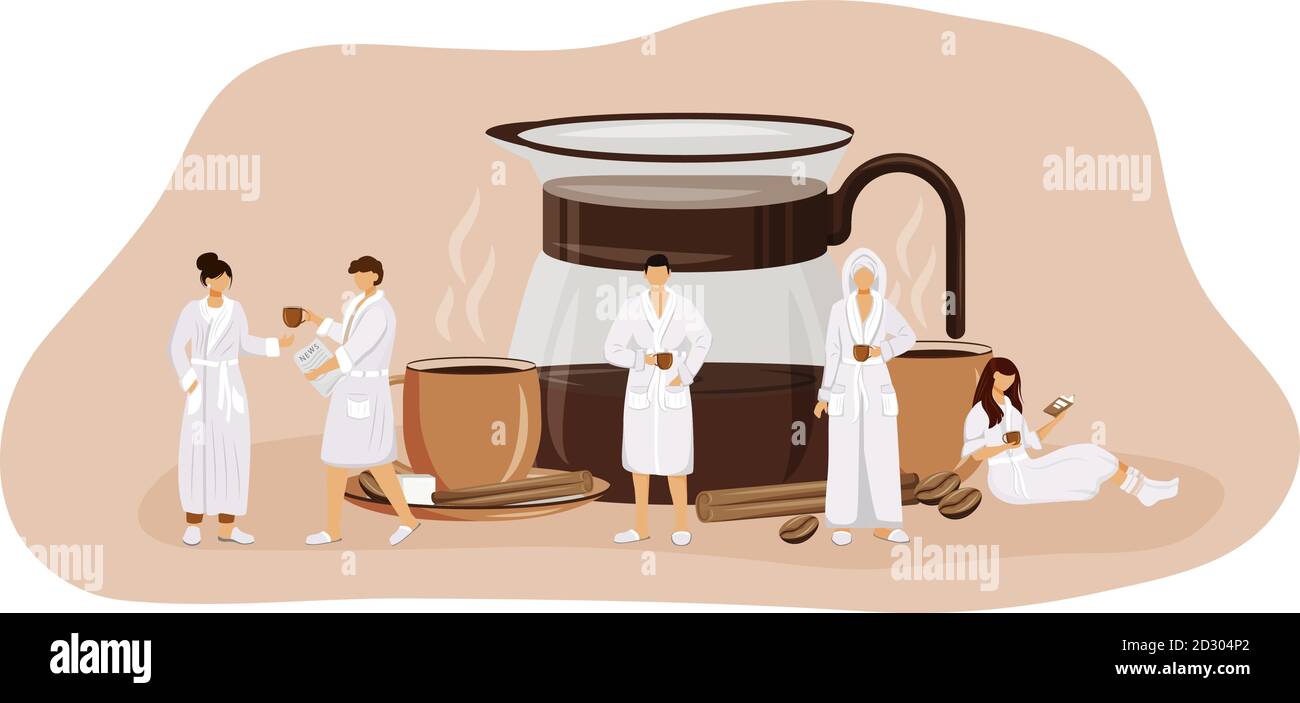 Morning Coffee Flat Concept Vector Illustration Drinking Americano