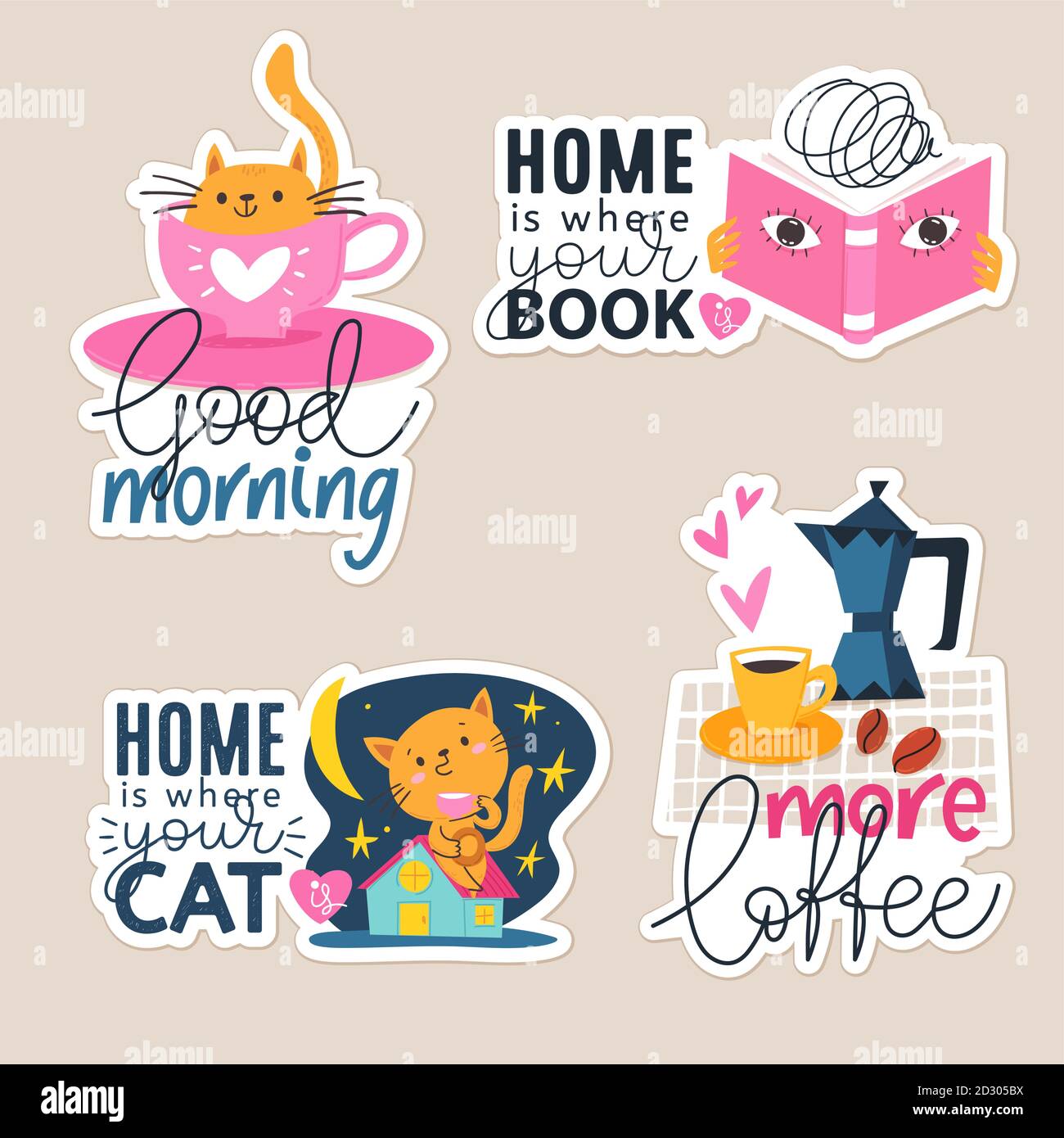 Stickers and labels with funny trendy elements and cats Stock Vector ...