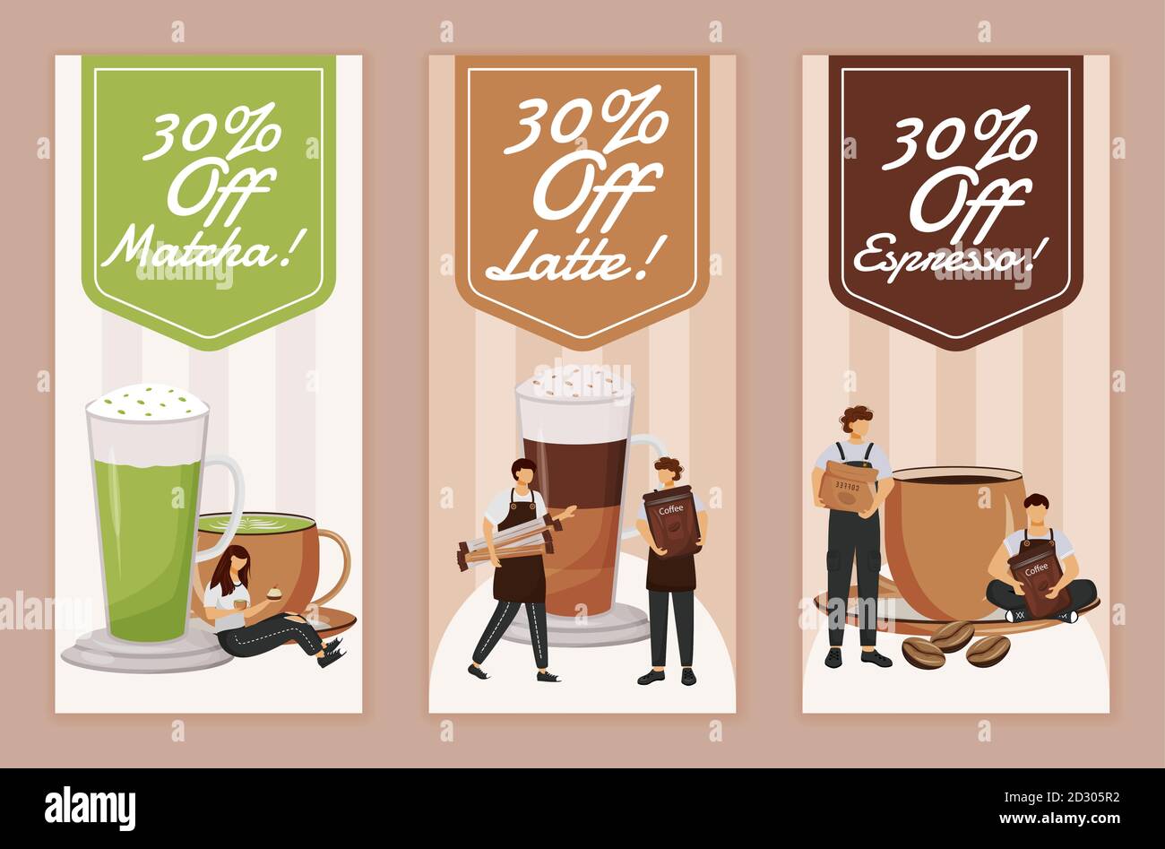 Discount for coffee flyers flat vector templates set. printable leaflet ...