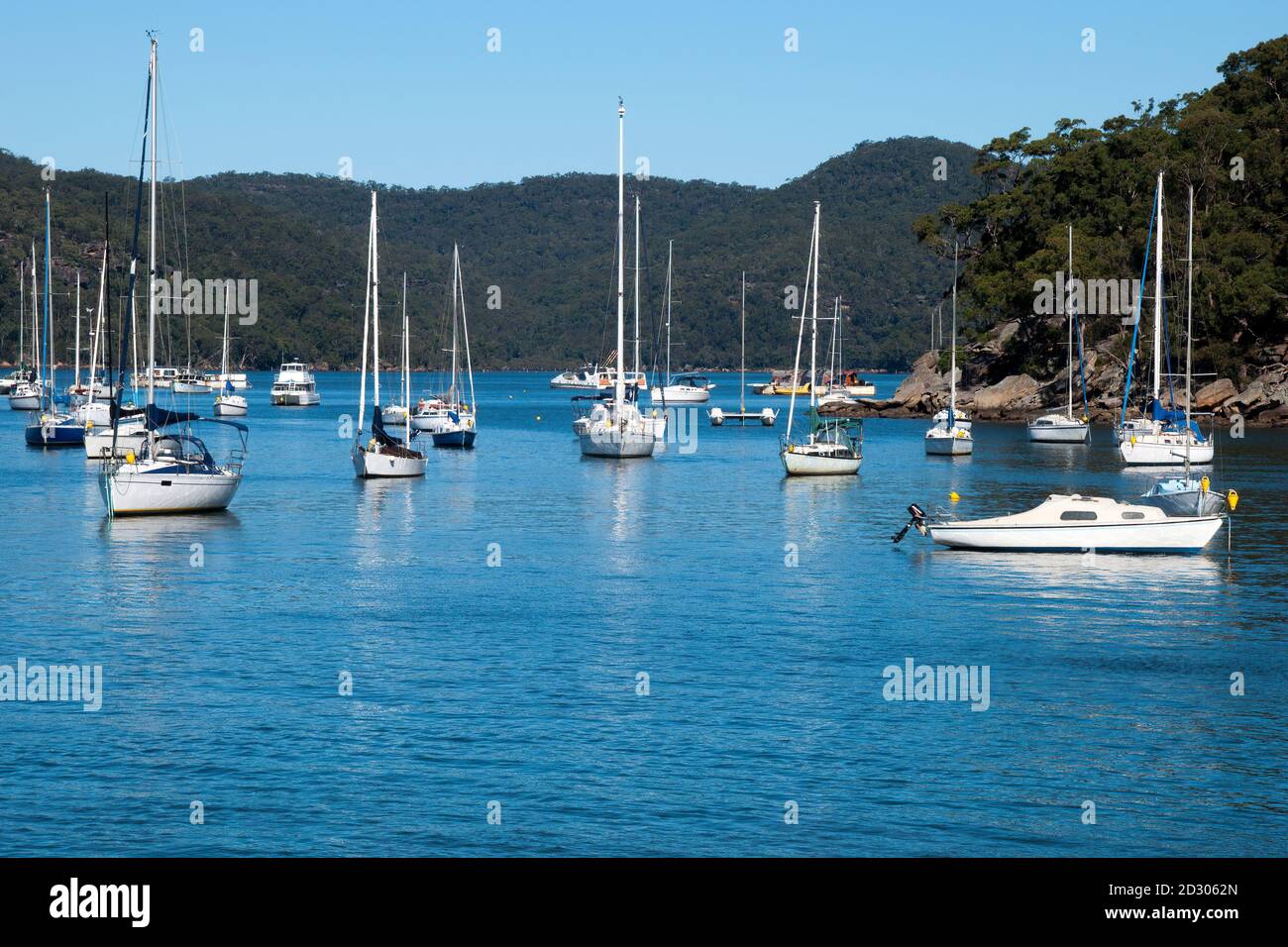 Brooklyn Australia, view across river with moored boats to nature ...